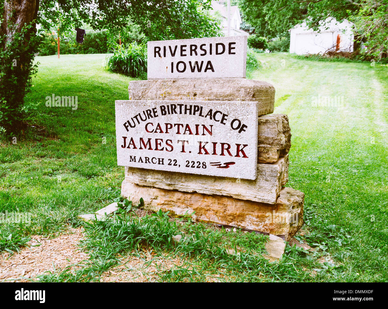 USA, Iowa, Riverside, Memorial stone of the future birthplace of ...