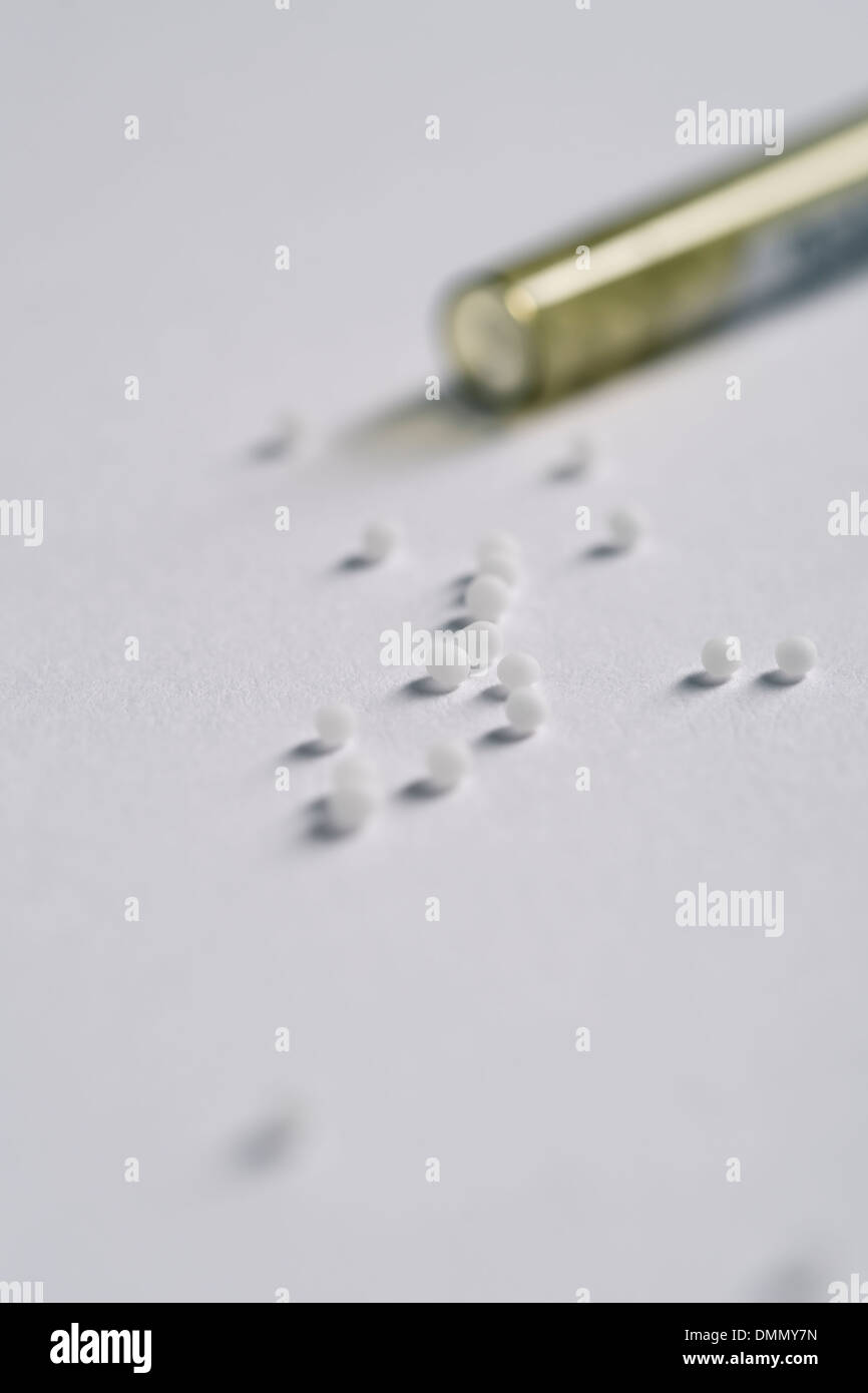 Homeopathic globules and tubes, close up Stock Photo - Alamy