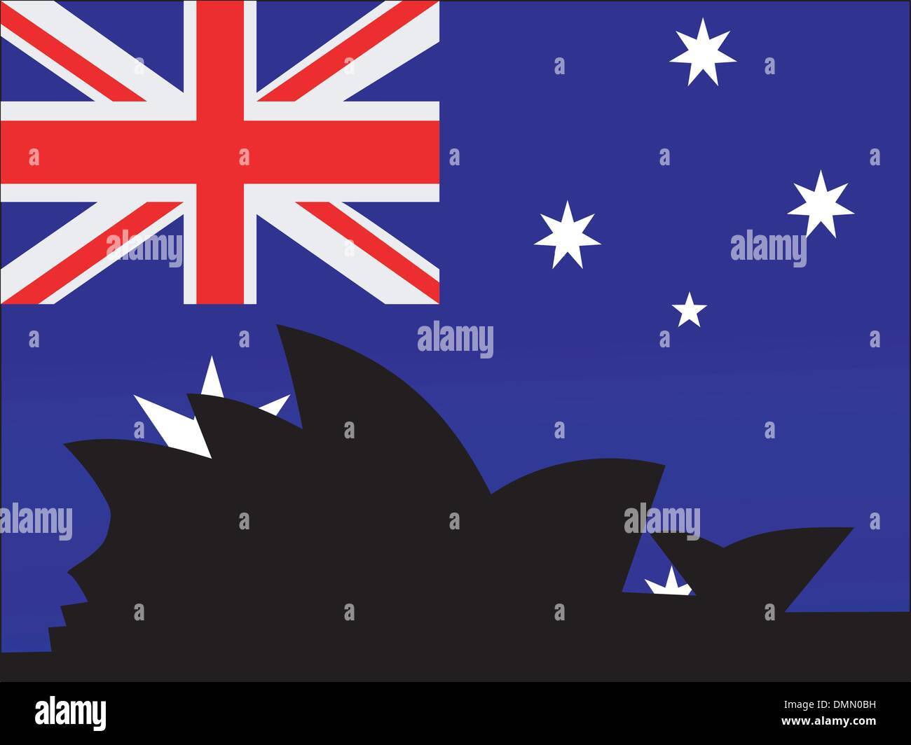 silhouette of Sydney on Australian flag background Stock Vector Image ...