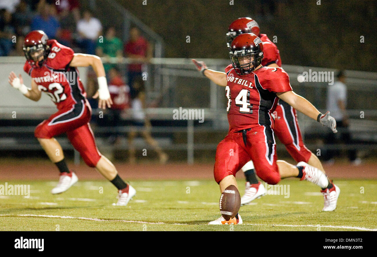 The Foothill Cougars Cody Ellenwood kicks off towards the Novato ...