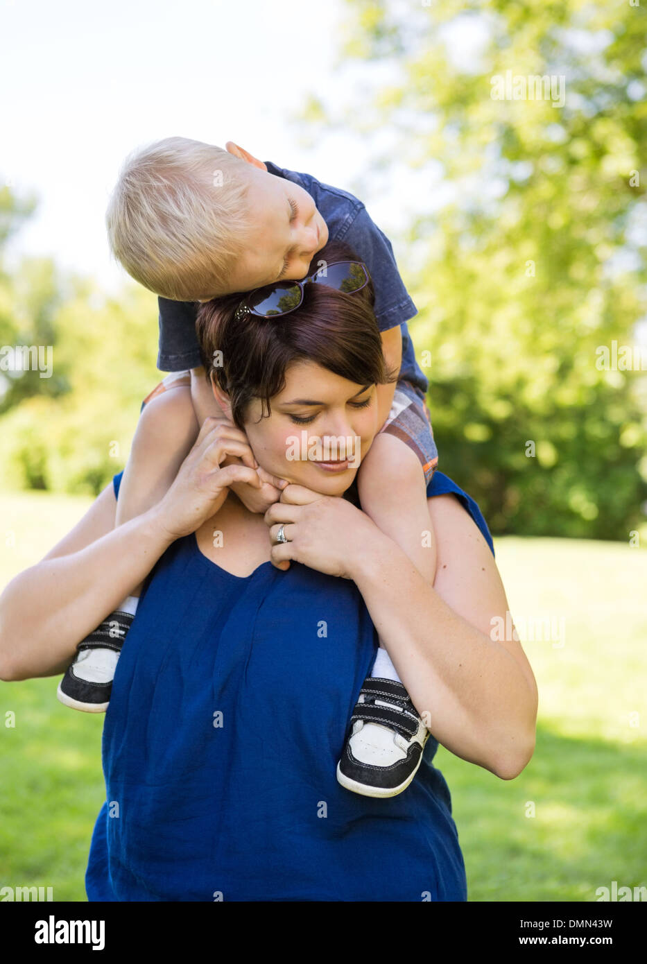 Mom Carrying Son In Shoulders High Resolution Stock Photography and ...