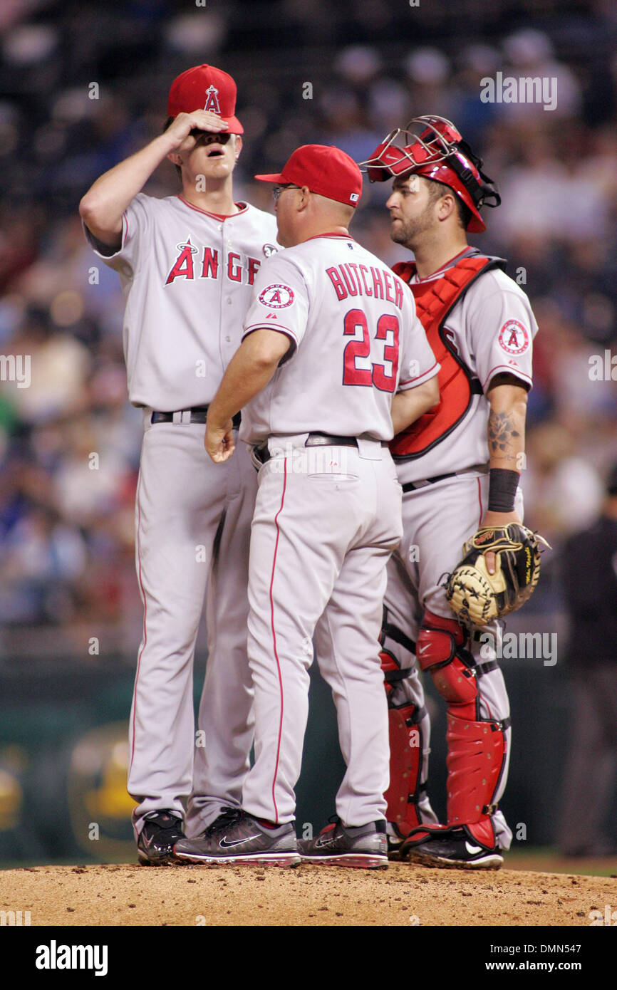 4 September 2009: Los Angeles Angels pitching coach Mike Butcher speaks ...