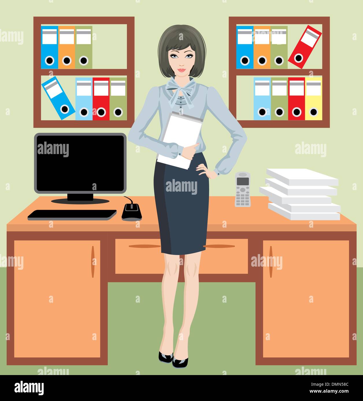 Businesswoman laptop in office desk Stock Vector Images - Alamy