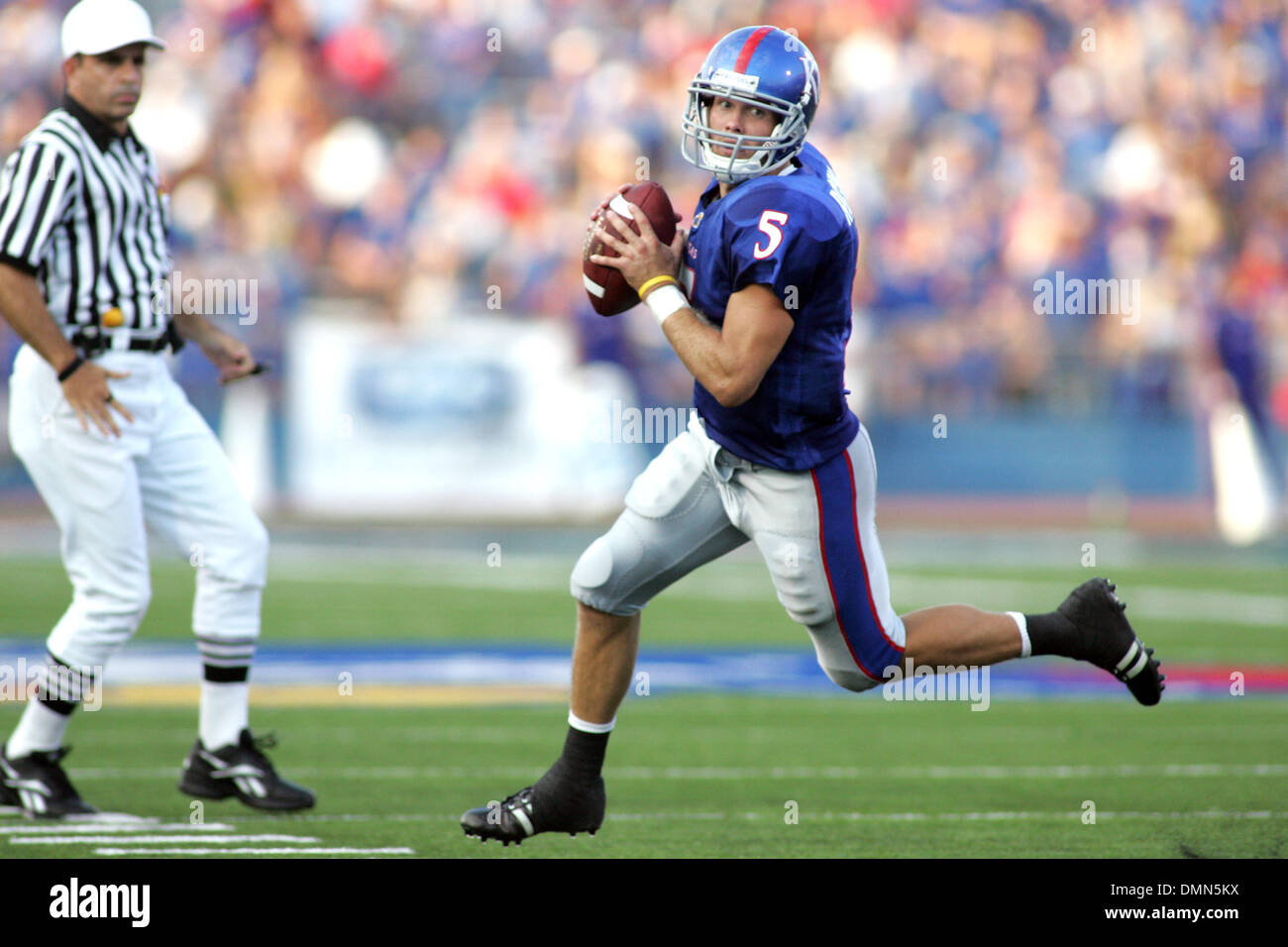 4 September 2009: Kansas quarterback Todd Reesing (5) looks to pass ...