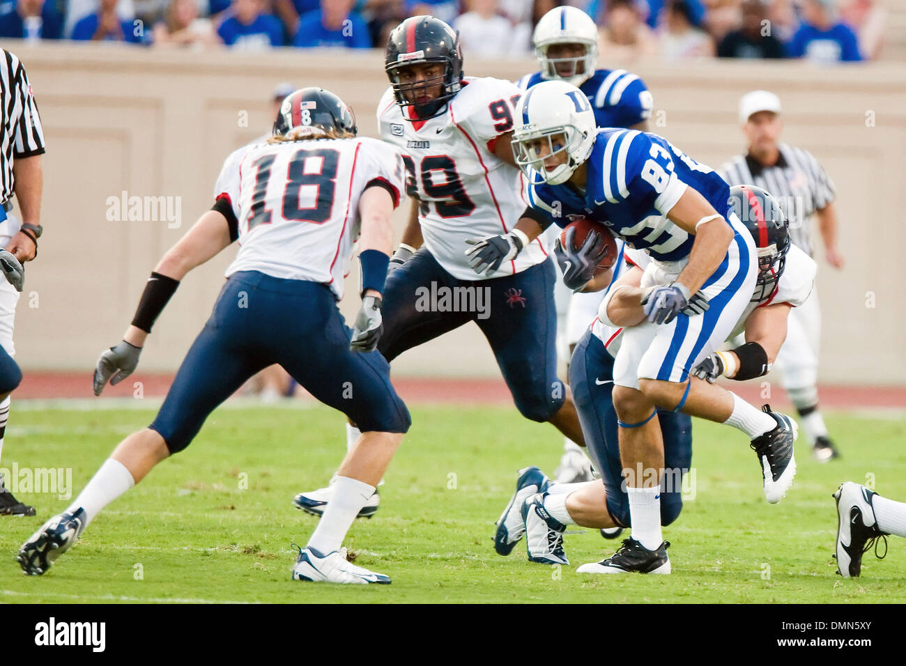 5 September 2009: Duke wide receiver Austin Kelly #83 moves ball up ...