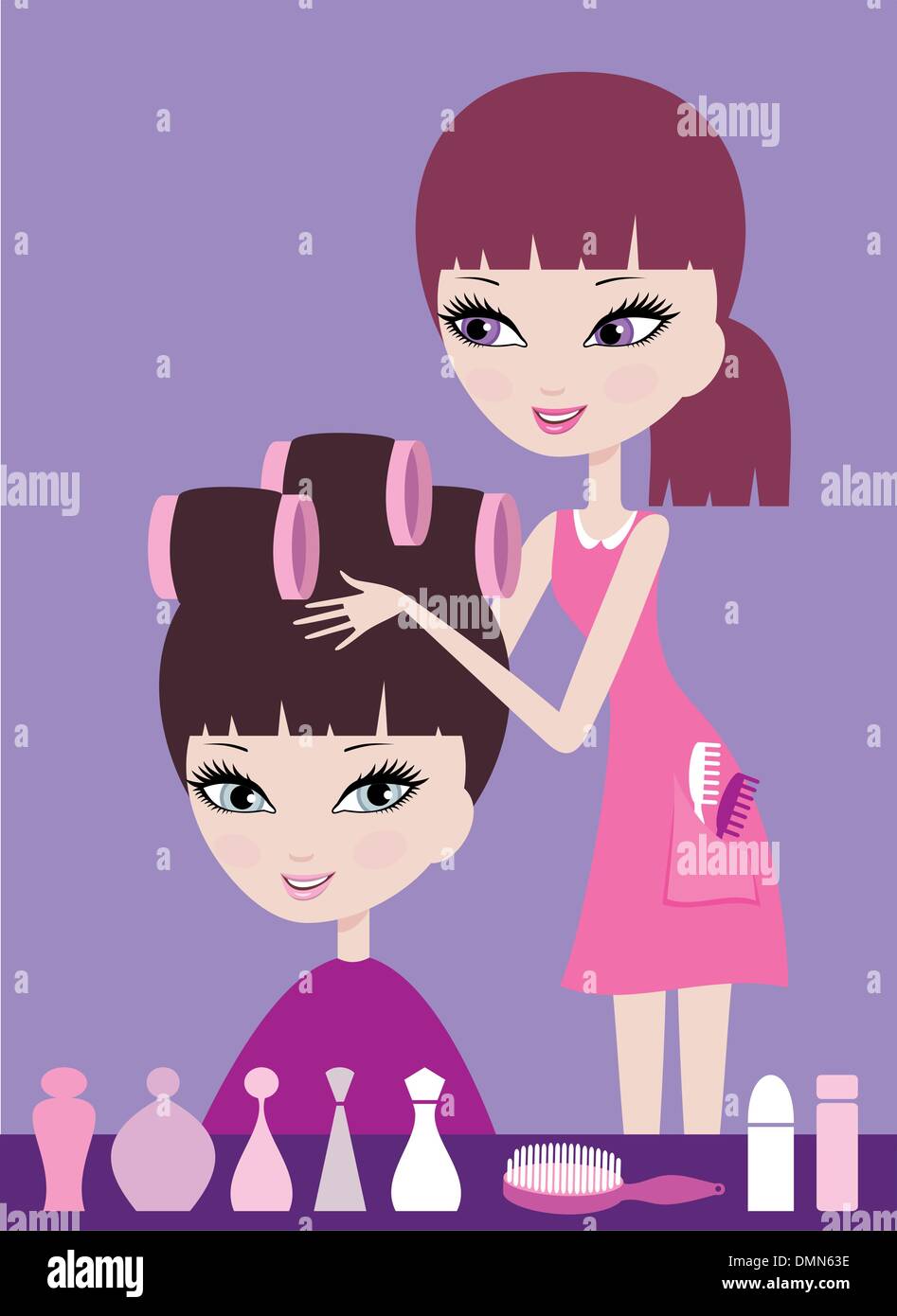 Girl Curlers In Hair Stock Vector Images Alamy