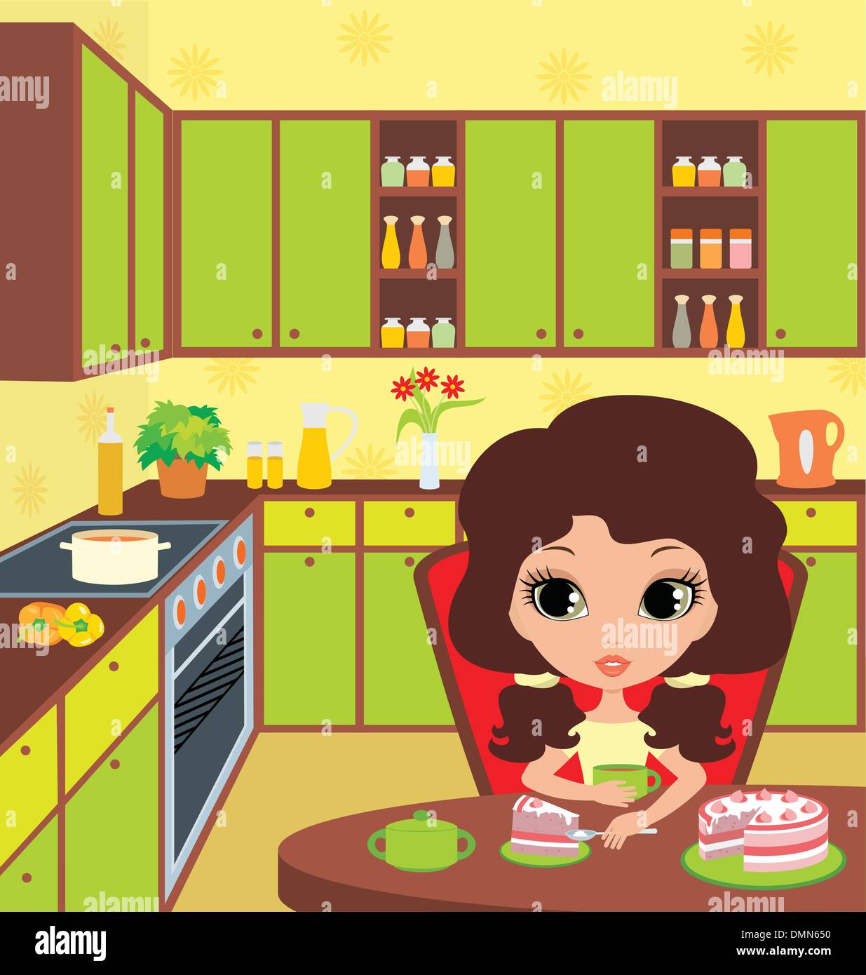 Pretty girl eats a pie Stock Vector Image & Art - Alamy