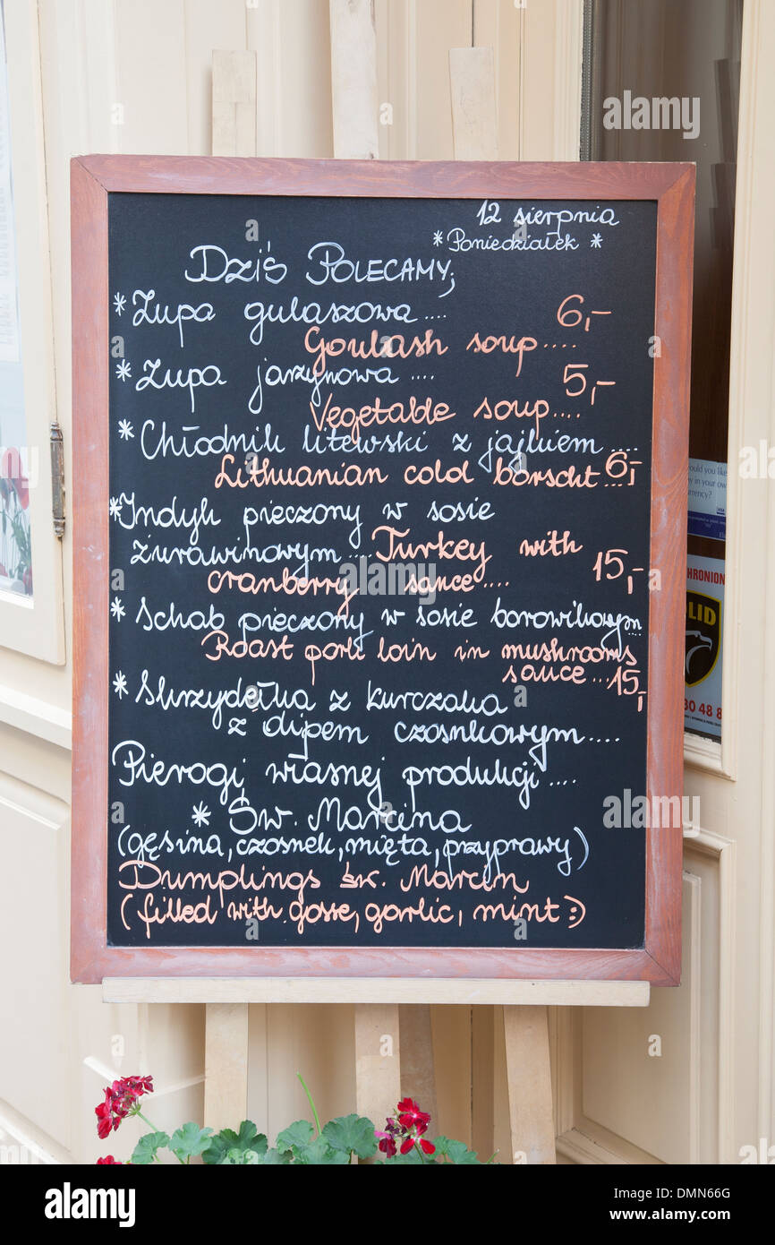 Polish and English Food Menu, Krakow, Poland Stock Photo - Alamy