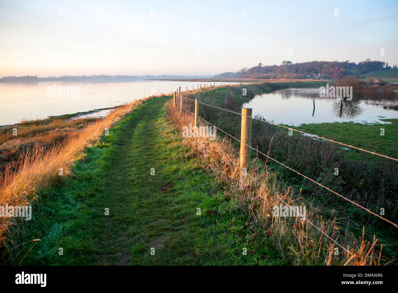 River Deben flood defence wall over-topped by storm surge water ...