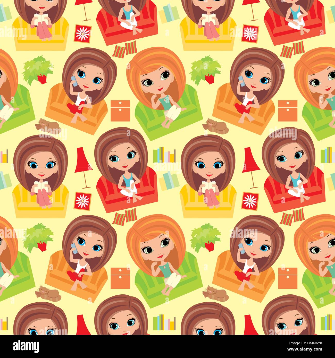 Seamless girls cartoon pattern Stock Vector Image & Art - Alamy