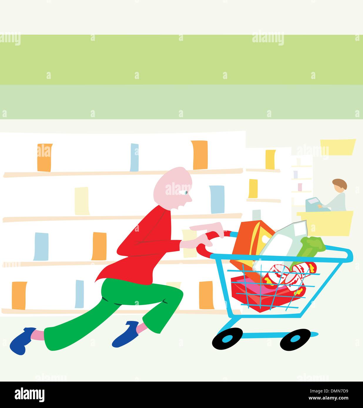 Woman shopping cart grocery store Stock Vector Images - Alamy