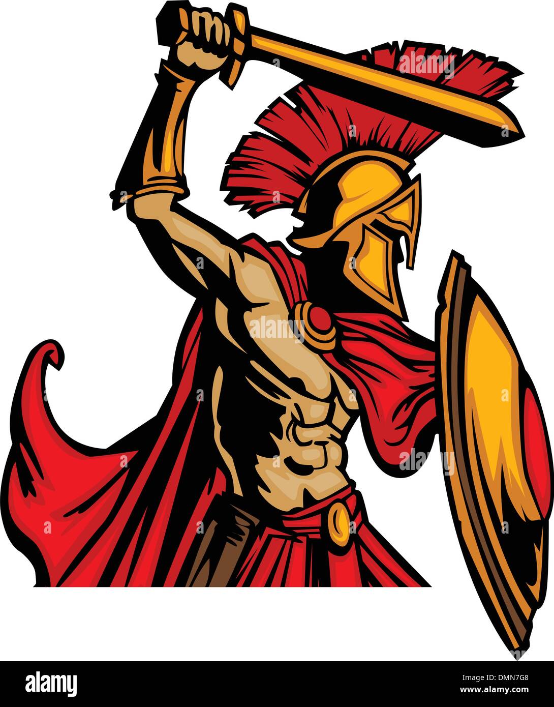 Trojan Mascot Body with Sword and Shield Vector Illustration Stock ...