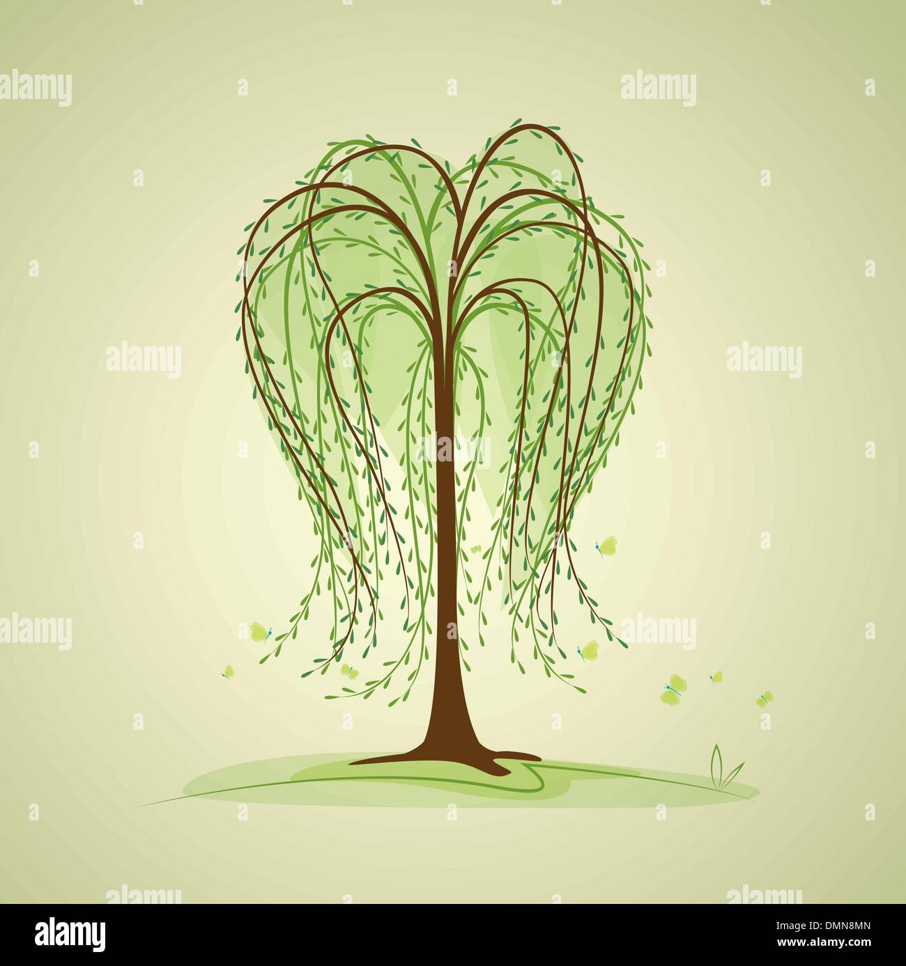 Summer landscape grass birch Stock Vector Images - Alamy