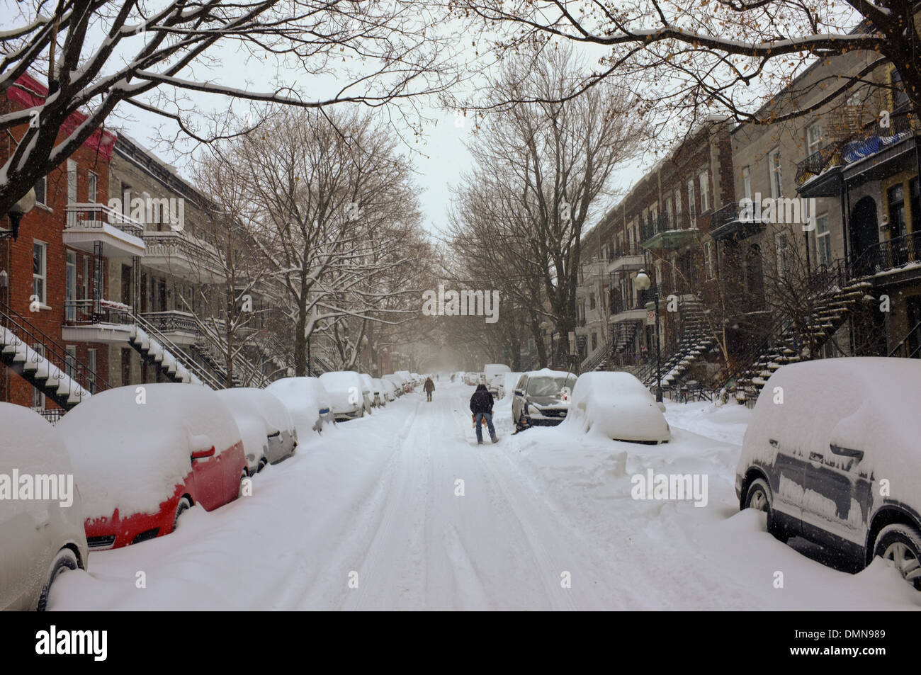 A snow covered street in the Plateau of Montreal, Quebec Stock Photo ...