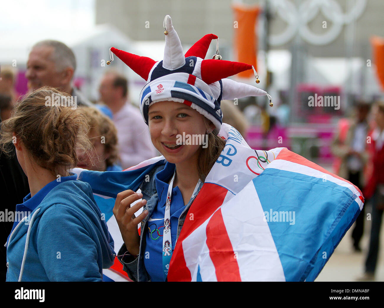 Team GB fan during first day of Track and Field at Olympic Park London ...