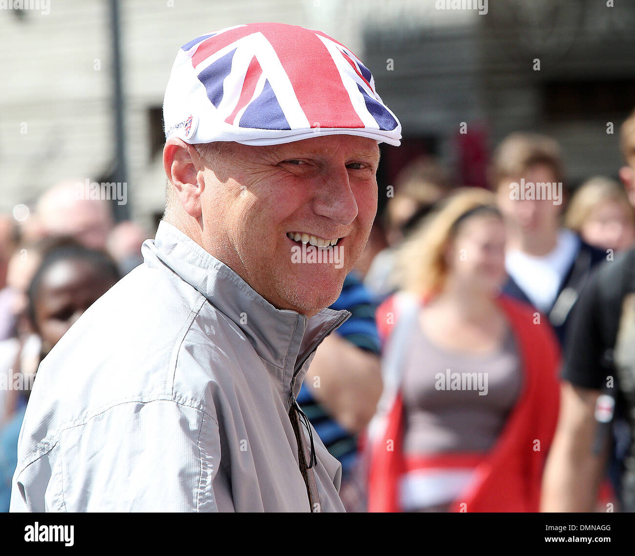 A Great Britain team fan during first day of Track and Field at Olympic ...