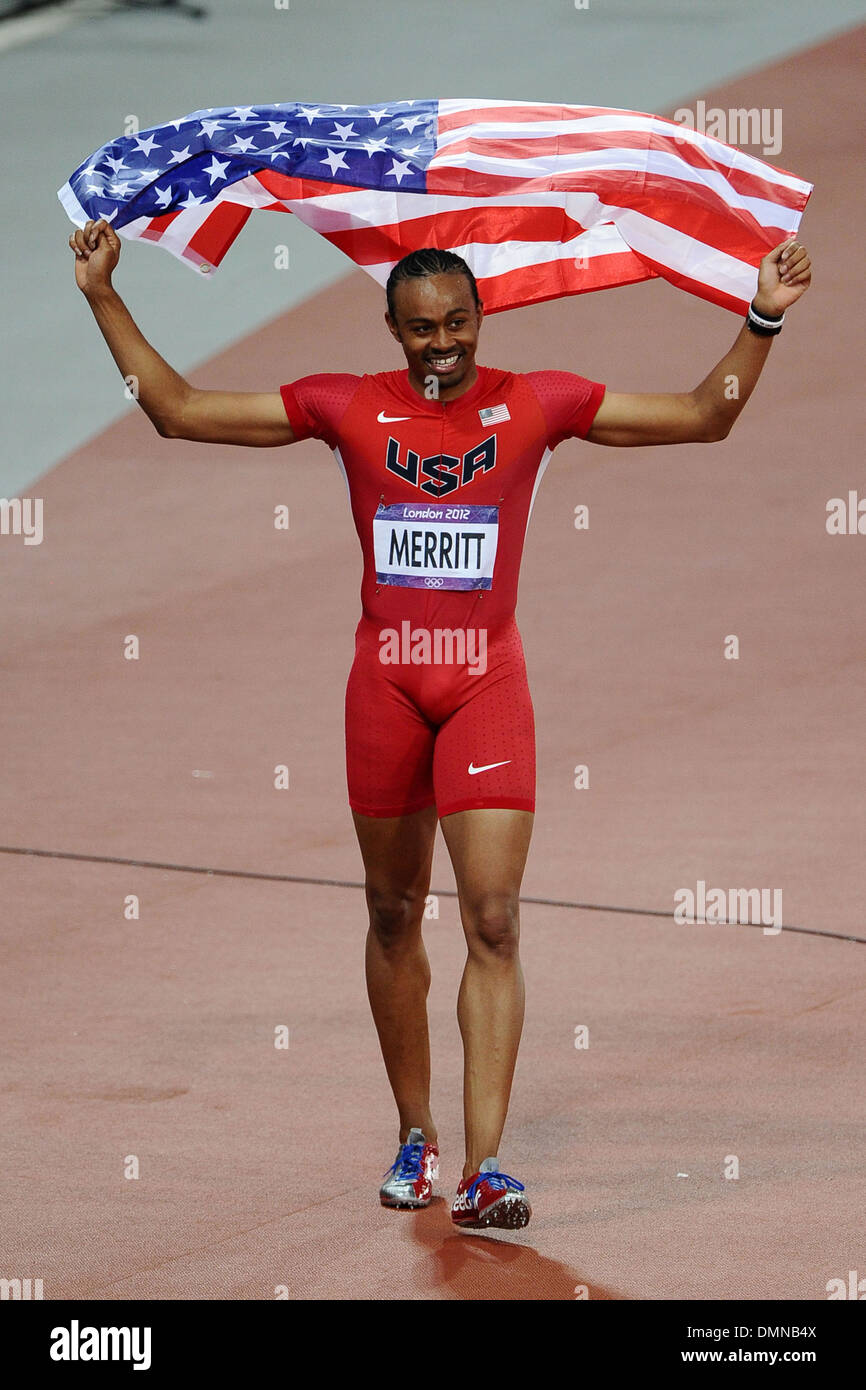 Aries Merritt competes in men's 110m hurdlers final during London 2012 ...