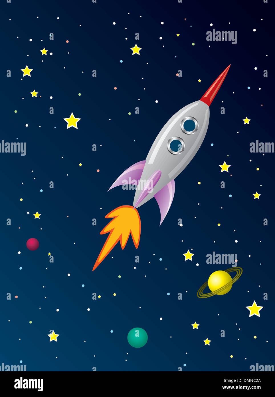 vector stylized retro rocket ship in space Stock Vector Image & Art - Alamy