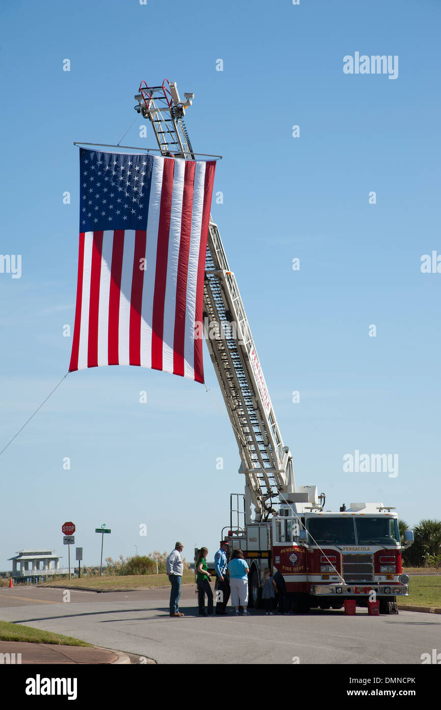 Fire truck american flag flying hi-res stock photography and images - Alamy