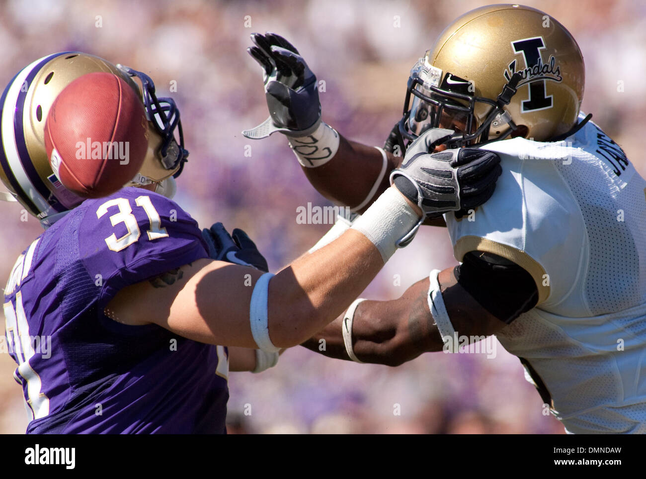 12 September 2009: Cort Dennison (31) defends a pass to Deonte' Jackson ...