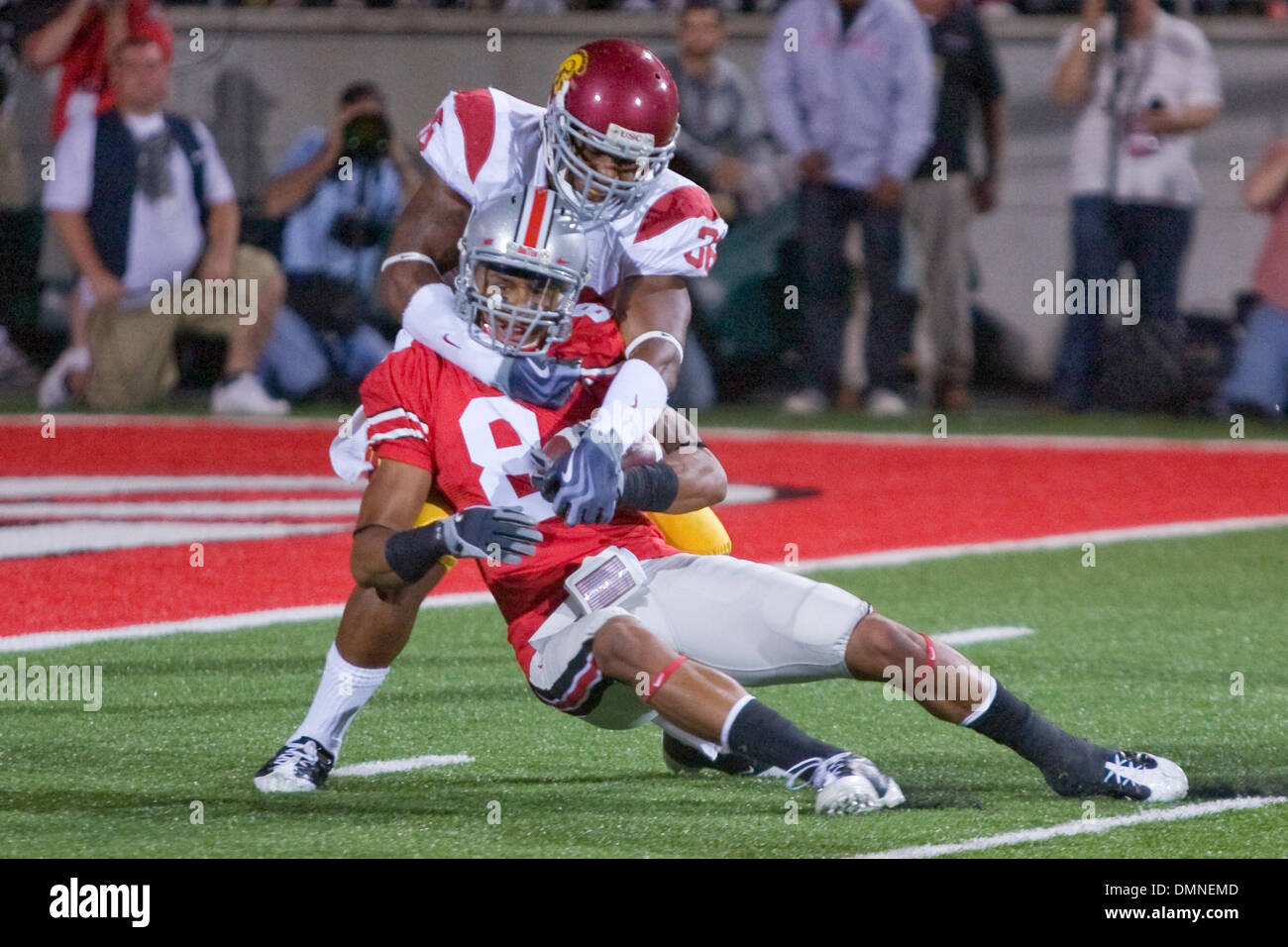 12 September 2009: Ohio State Buckeyes DeVier Posey (8) is tackled by ...