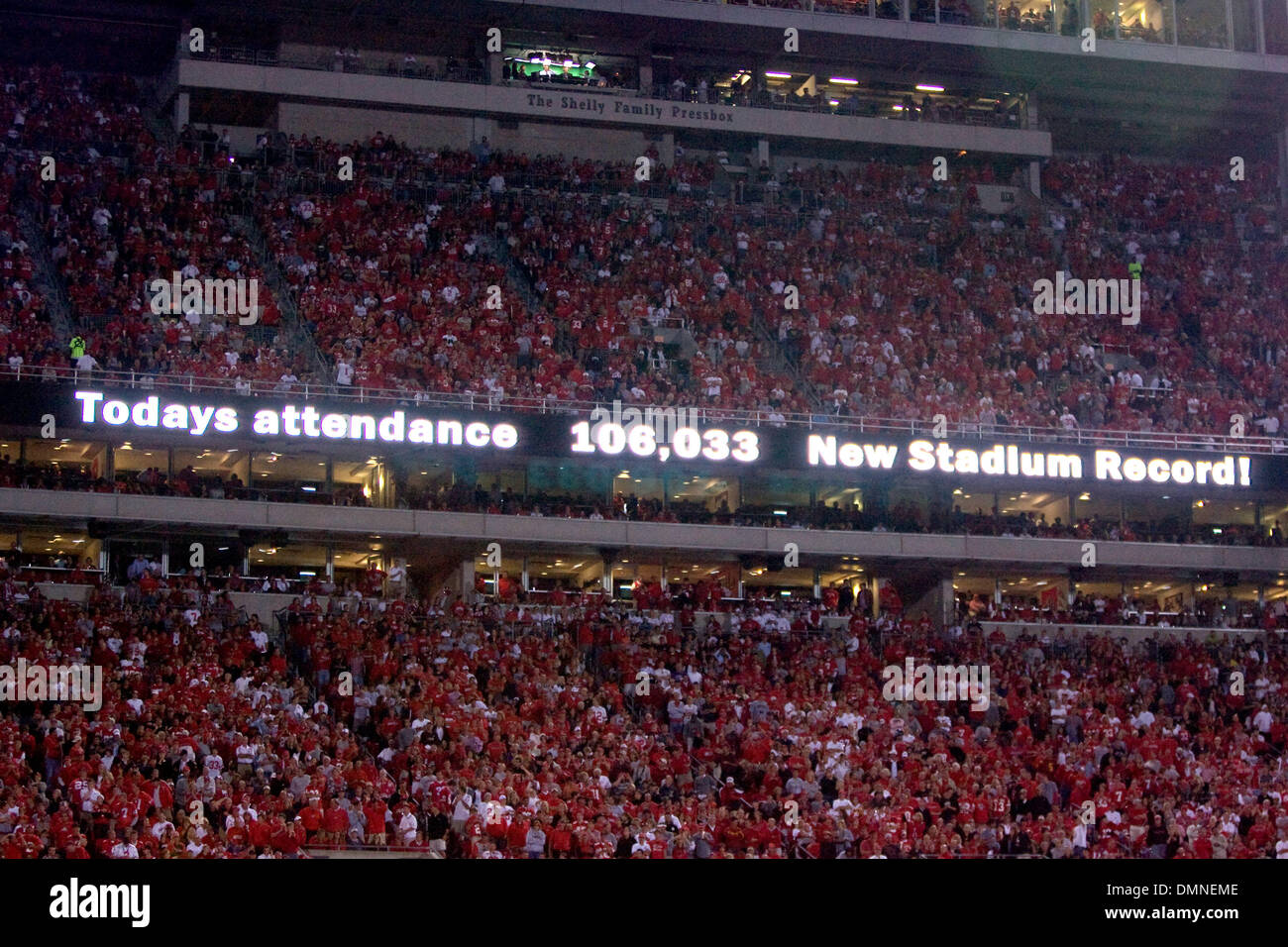 12 September 2009: A record crowd of 106,033 fans packed Ohio Stadium ...