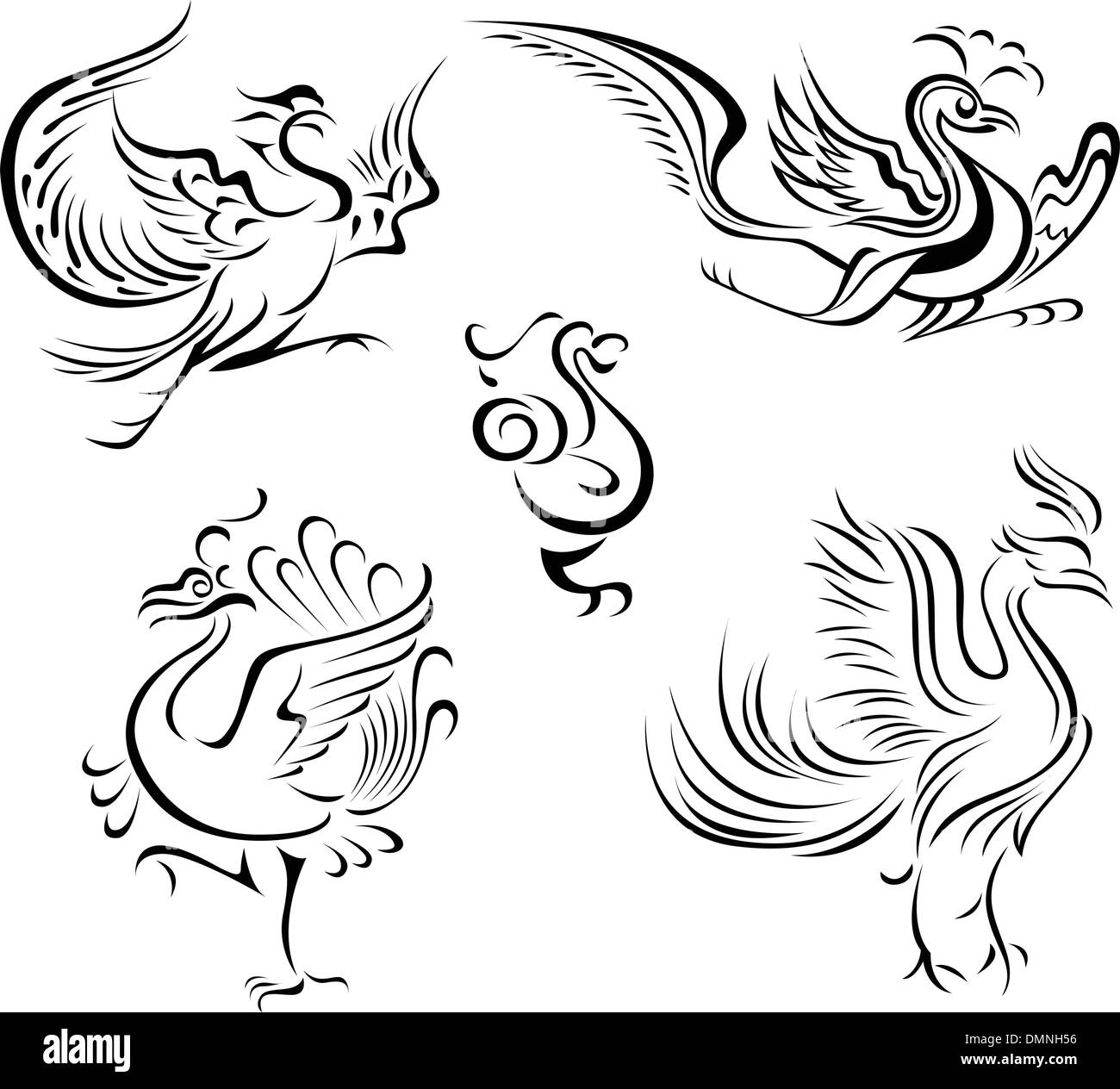 Phoenix bird illustration stencil hi-res stock photography and images ...