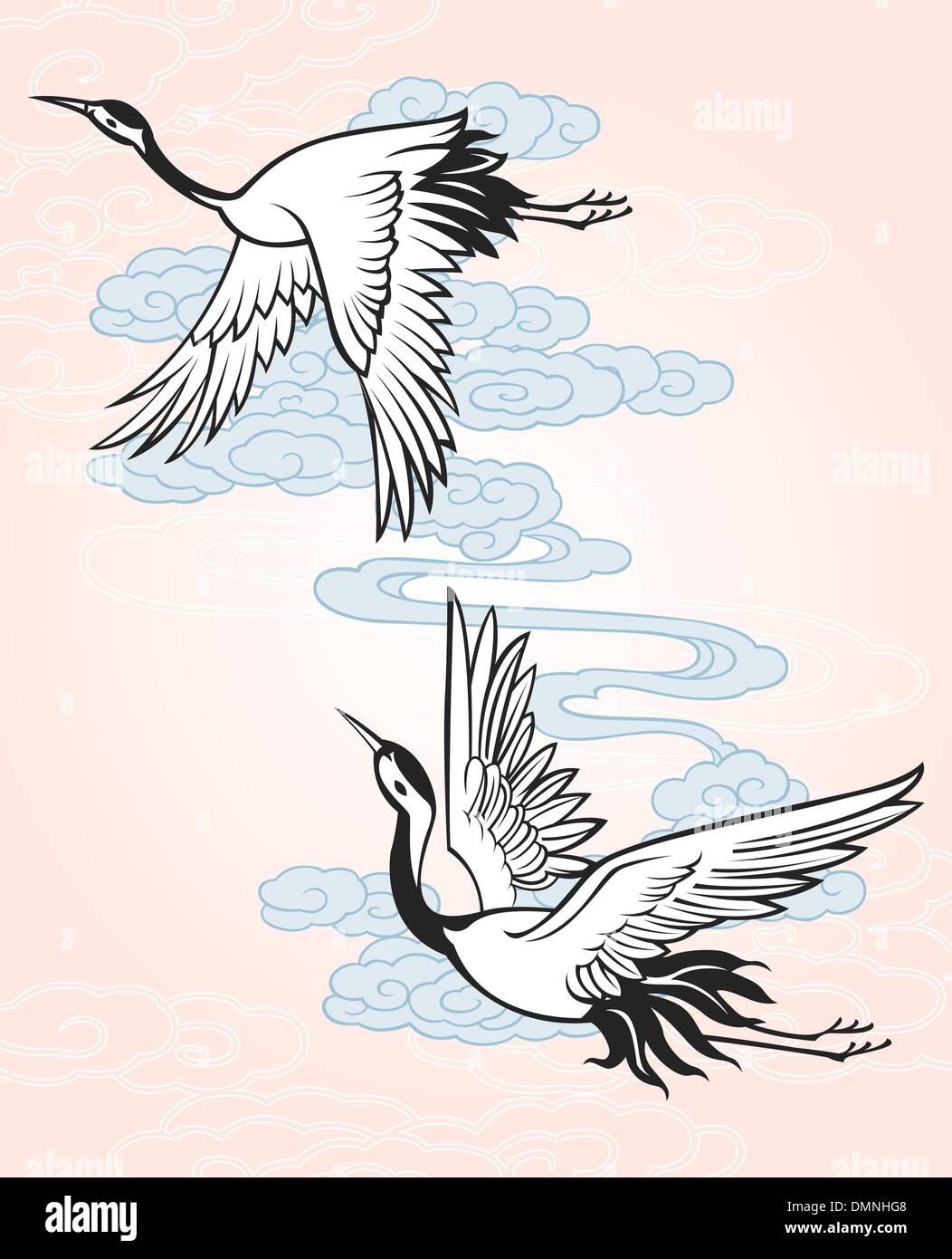 flying bird crane with cloud illustration Stock Vector Image & Art - Alamy