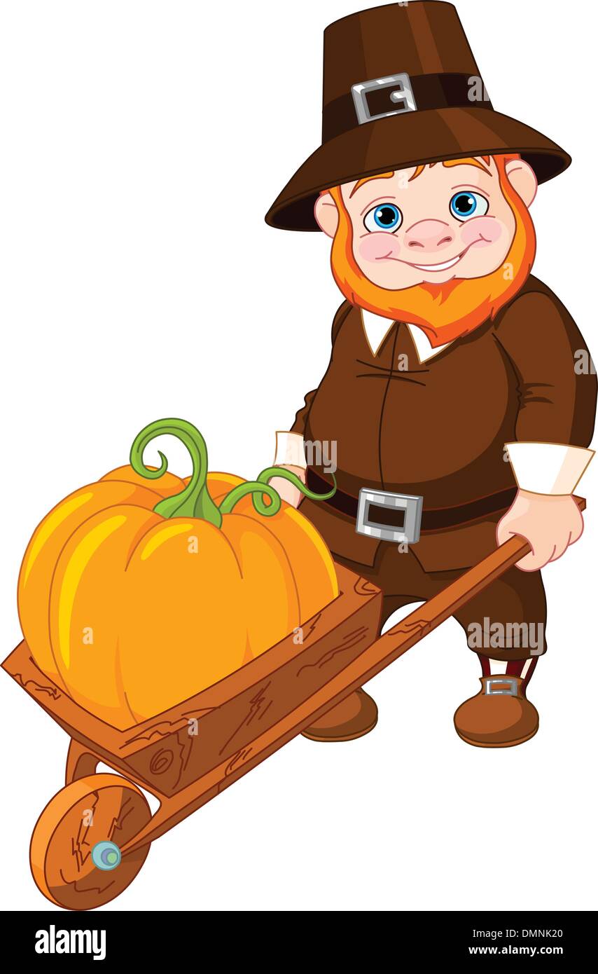 Cute pilgrim with wheelbarrow Stock Vector Image & Art - Alamy