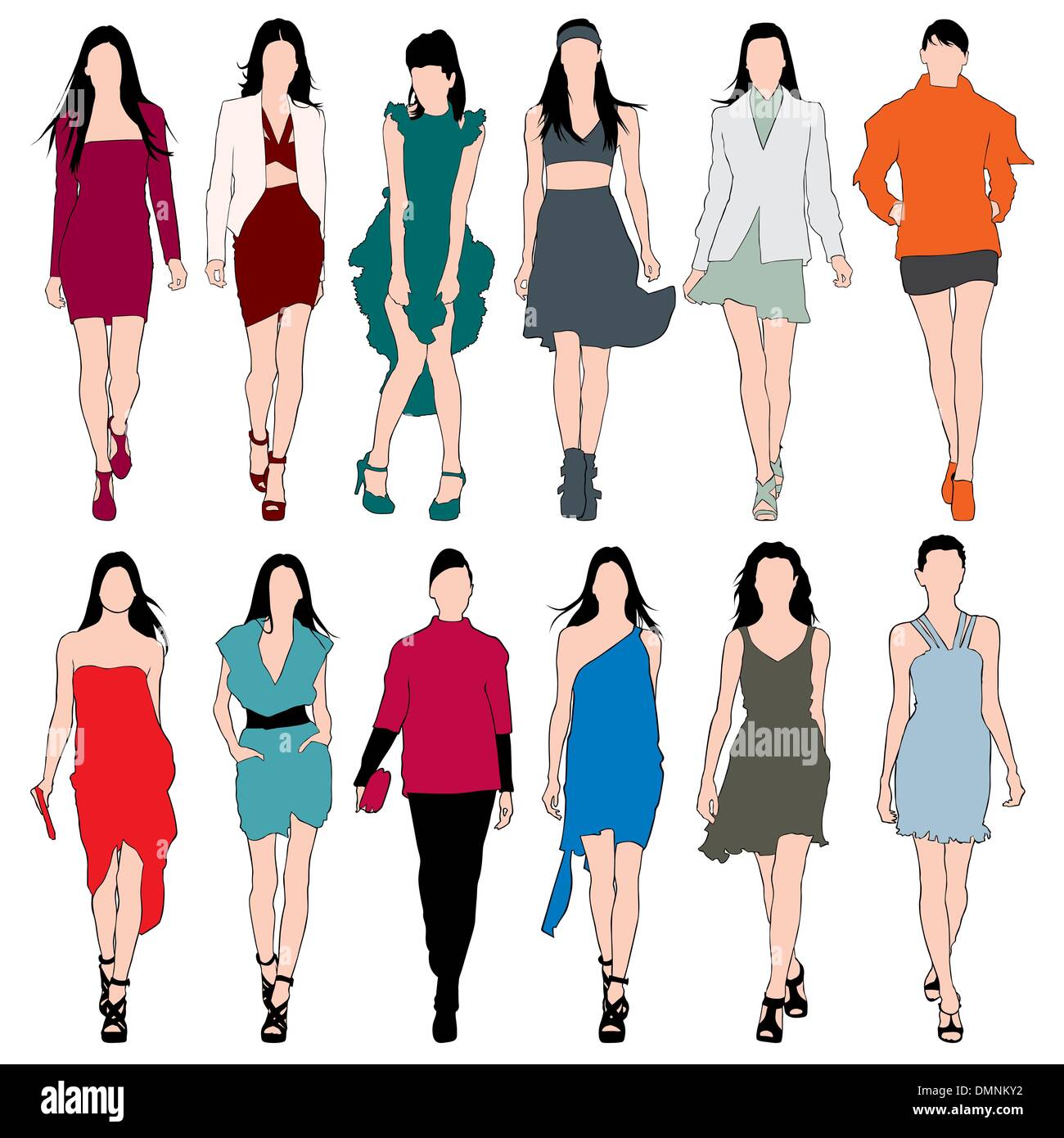 12 Fashion Models Silhouettes Vector Set Stock Vector Image & Art - Alamy