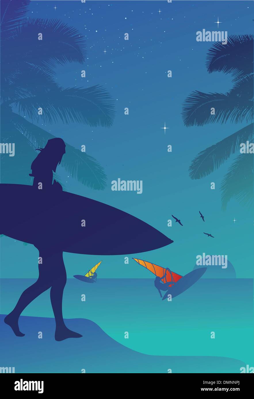 Tree in sunset sea Stock Vector Images - Alamy