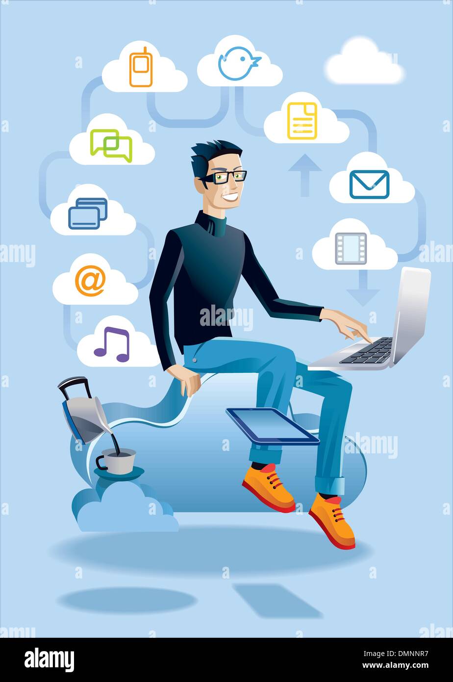 Cloud Computing Man With Laptop Stock Vector Image And Art Alamy