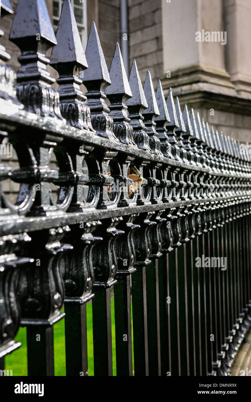 Cast Iron railings at the edge of the road outside Trinity College ...