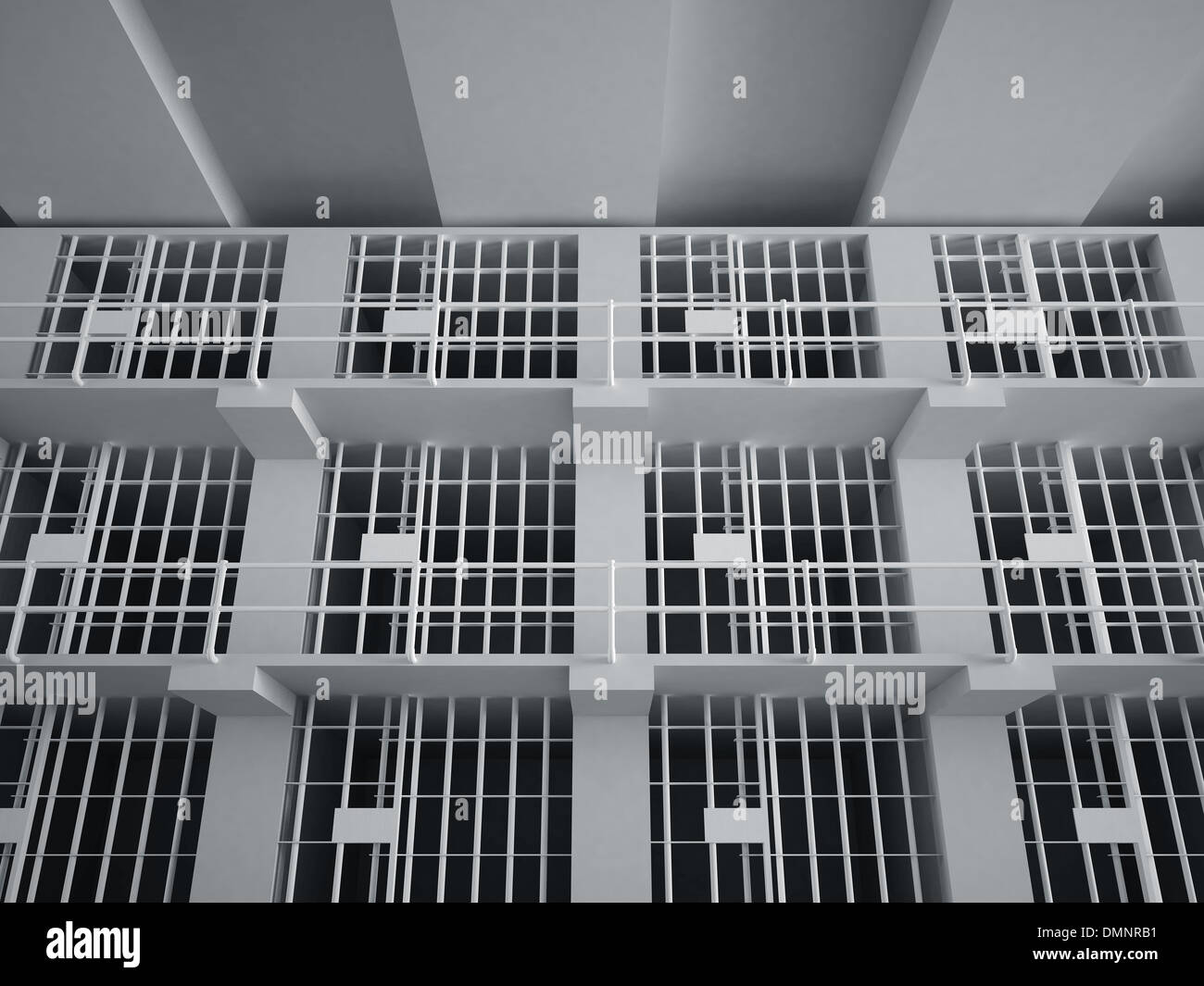 The view from the inside of a brick jail cell with iron bars Stock ...