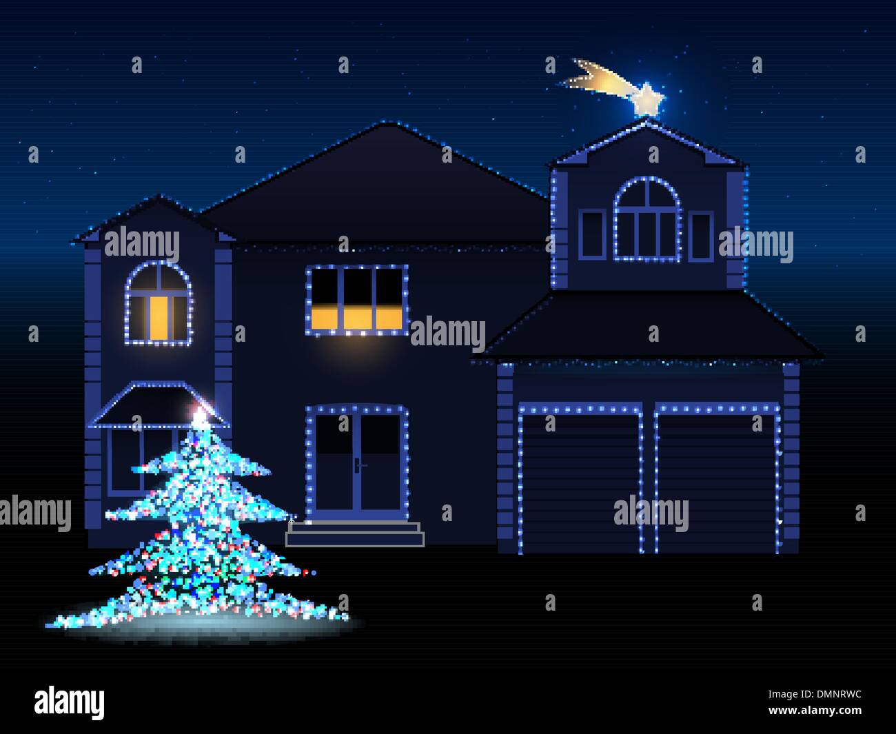 Decorated house christmas night Stock Vector Images - Alamy