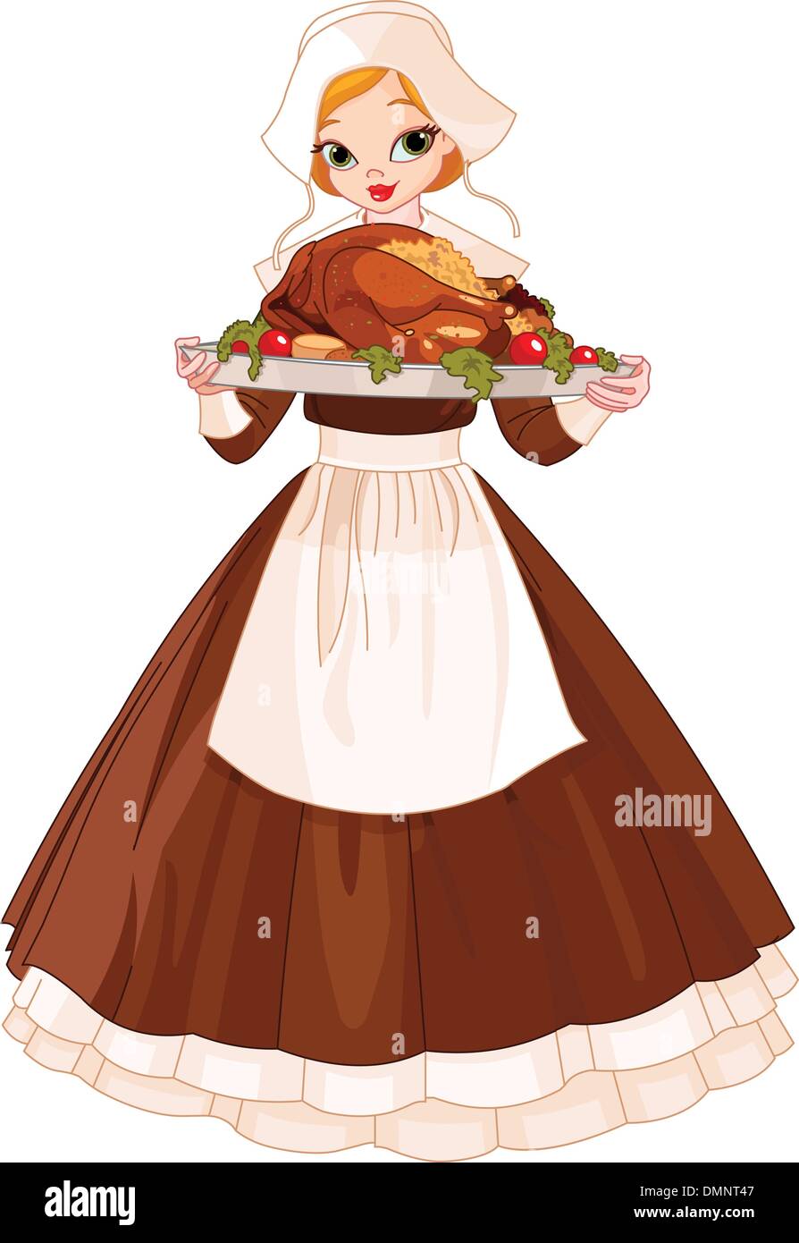 Pilgrim girl with plate Stock Vector Image & Art - Alamy