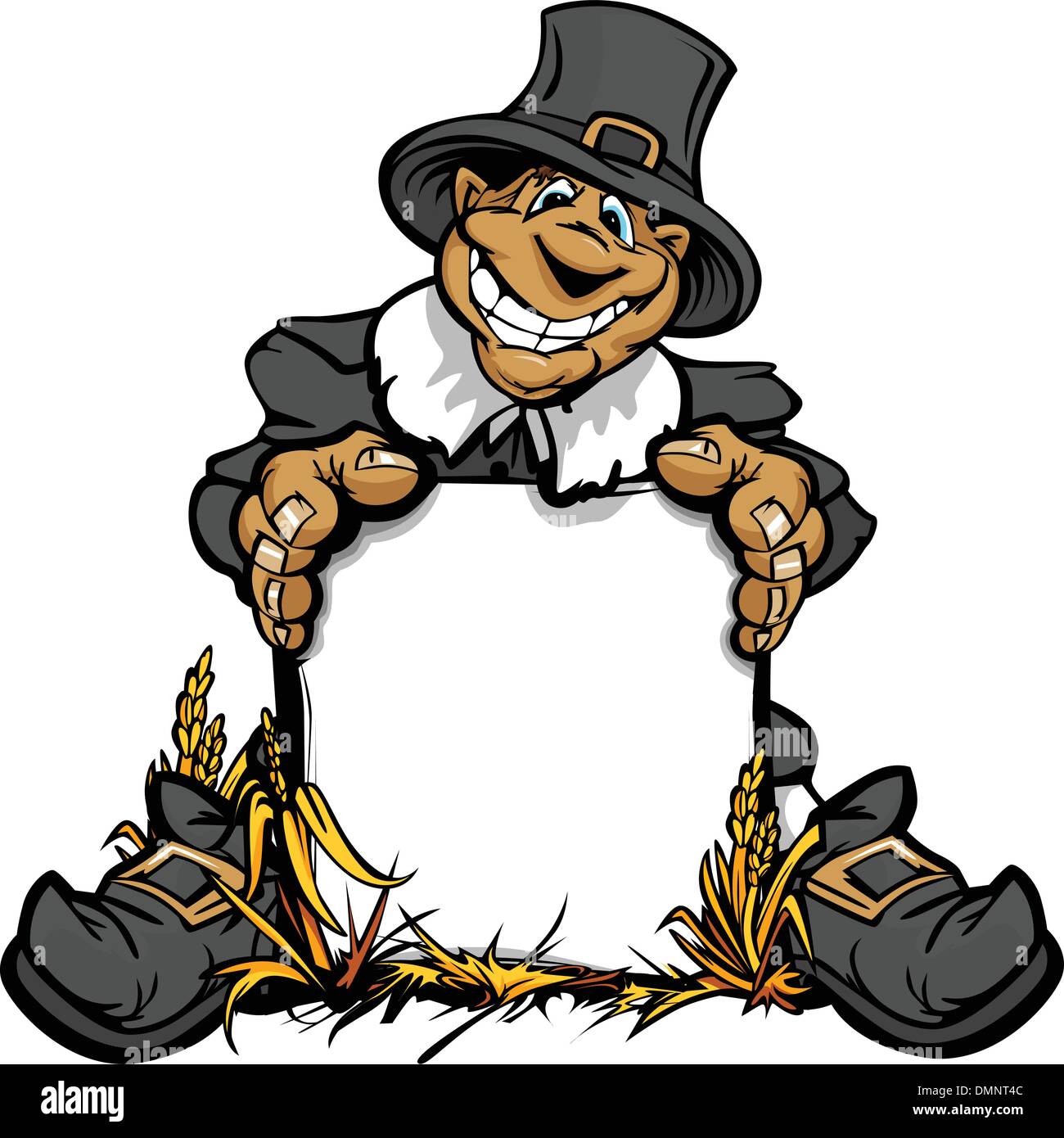 Happy Thanksgiving Pilgrim with Sign Cartoon Vector Illustration Stock ...