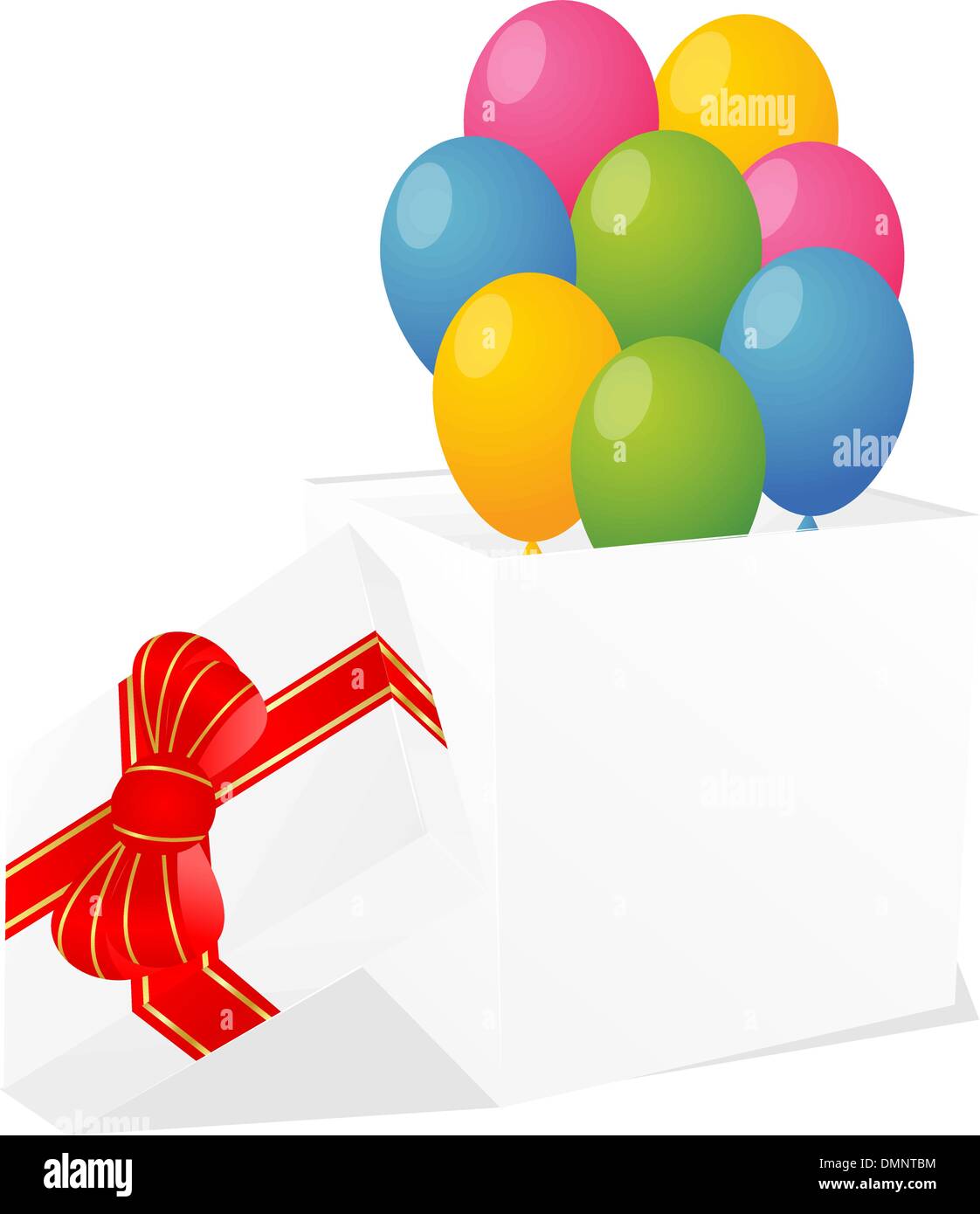 white gift box with red and gold ribbon bow and balloons Stock Vector ...