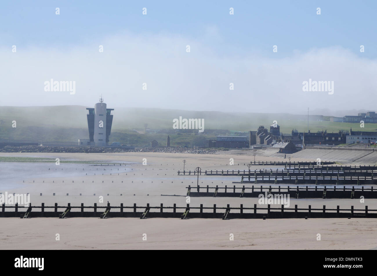 groynes erosion aberdeen beach sand haar mist Stock Photo - Alamy