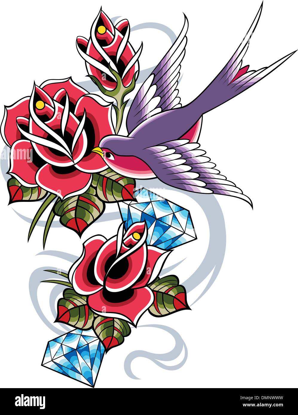 bird with rose flower Stock Vector Image & Art - Alamy