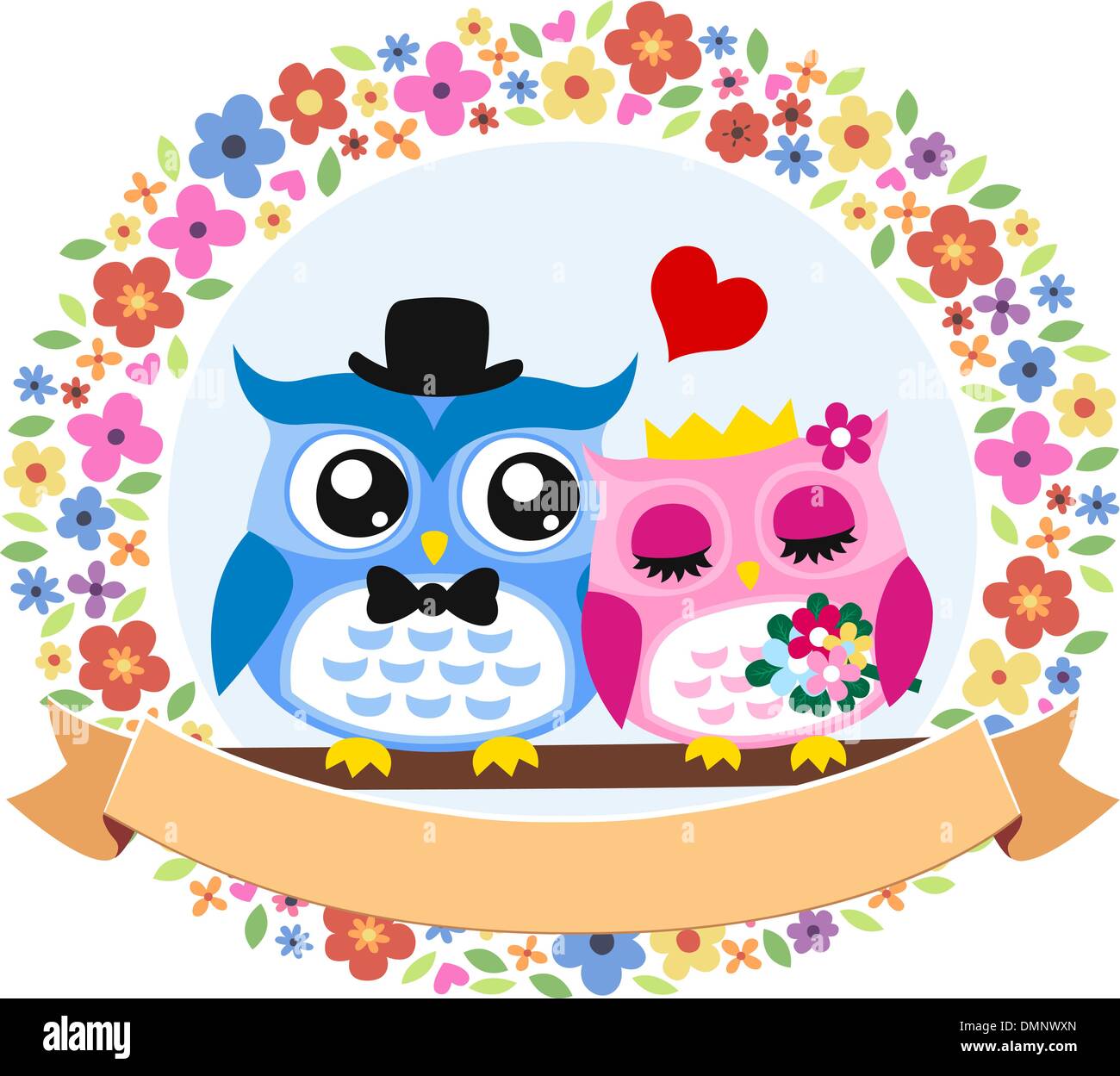 bird couple with floral frame emblem marriage card Stock Vector Image ...