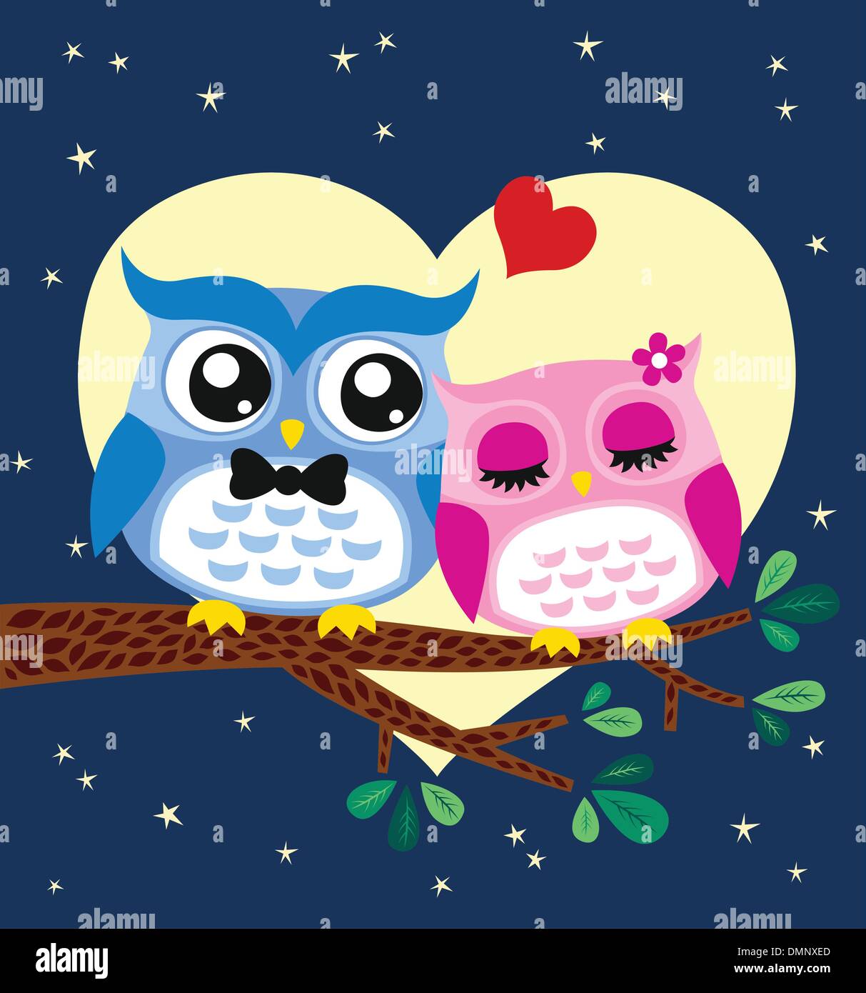 owls bird couple in love at tree Stock Vector Image & Art - Alamy