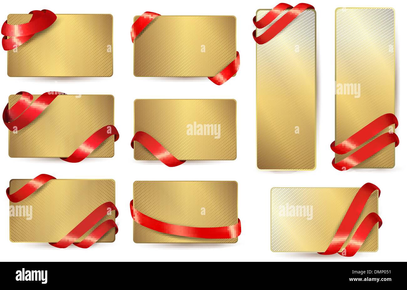 Set of gold business cards with red ribbons. Vector illustration Stock ...