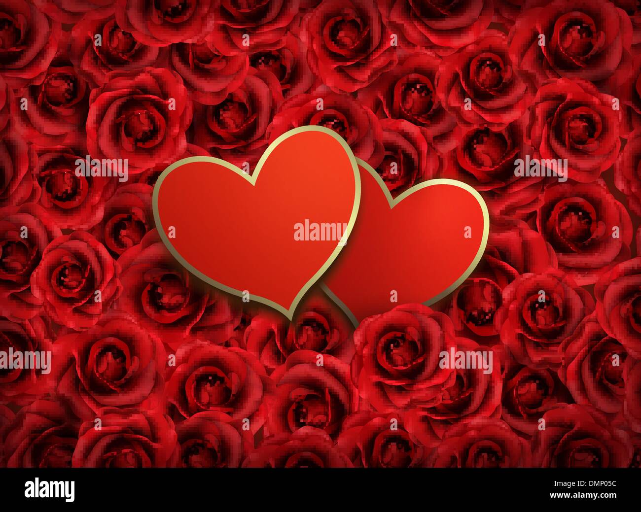 Valentine`s day background. Two hearts on background of red flo Stock ...