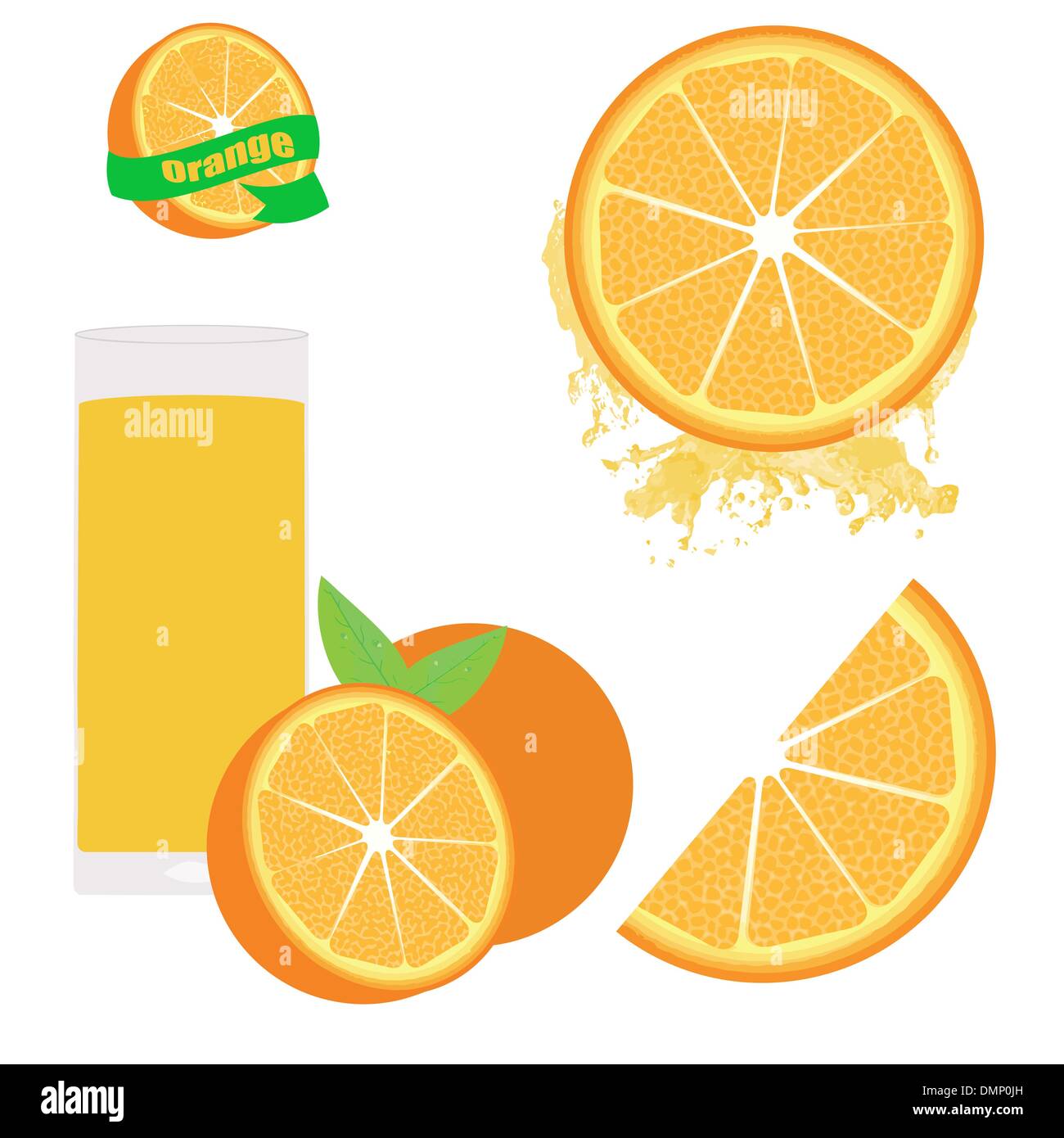Orange fruit slice leaves Stock Vector Images - Alamy