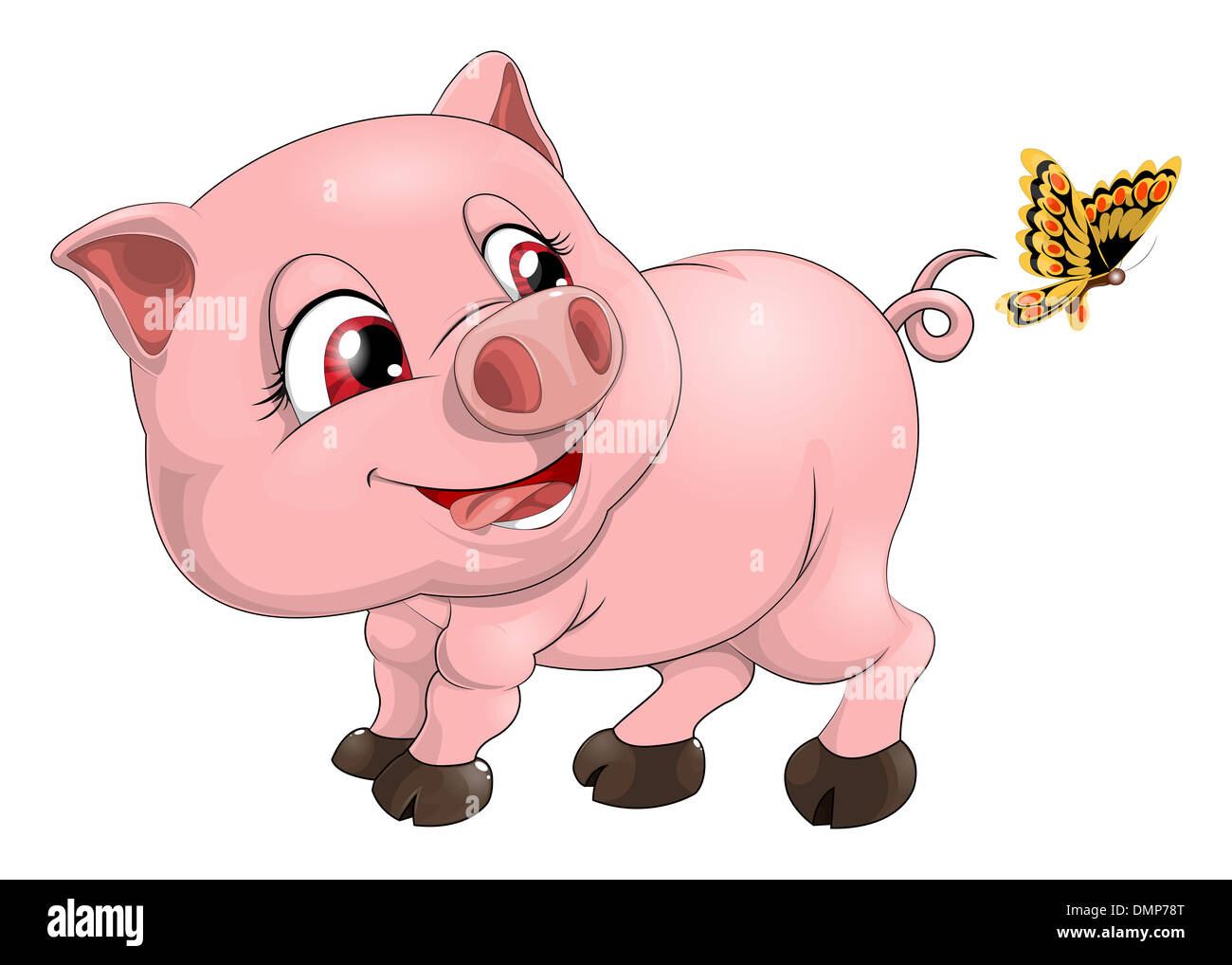 the pig plays with a butterfly Stock Photo - Alamy
