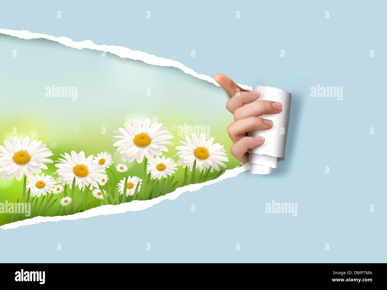 Nature background with flowers and ripped paper. Vector illustra Stock ...