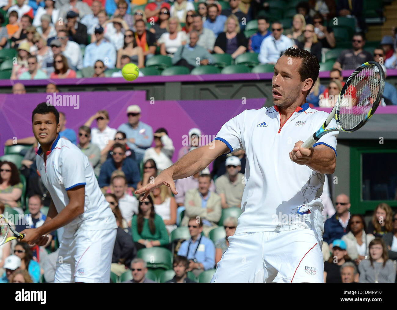 Silver medalist Michael Llodra and Jo-Wilfried Tsonga of Frances during ...
