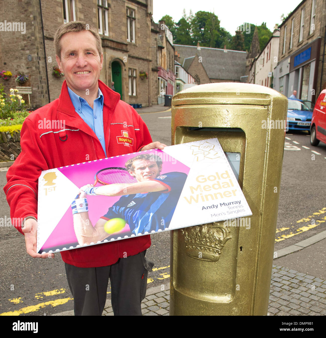 Dunblane postman John Elliot with a commemerative Andy Murray stamp at ...