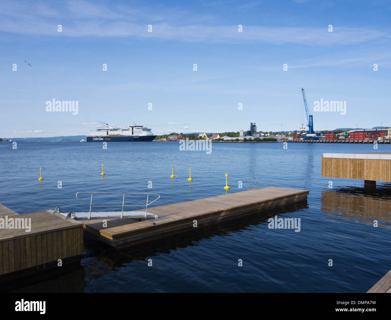 Tjuvholmen Oslo Norway with the Oslo fjord at the doorstep, wooden ...
